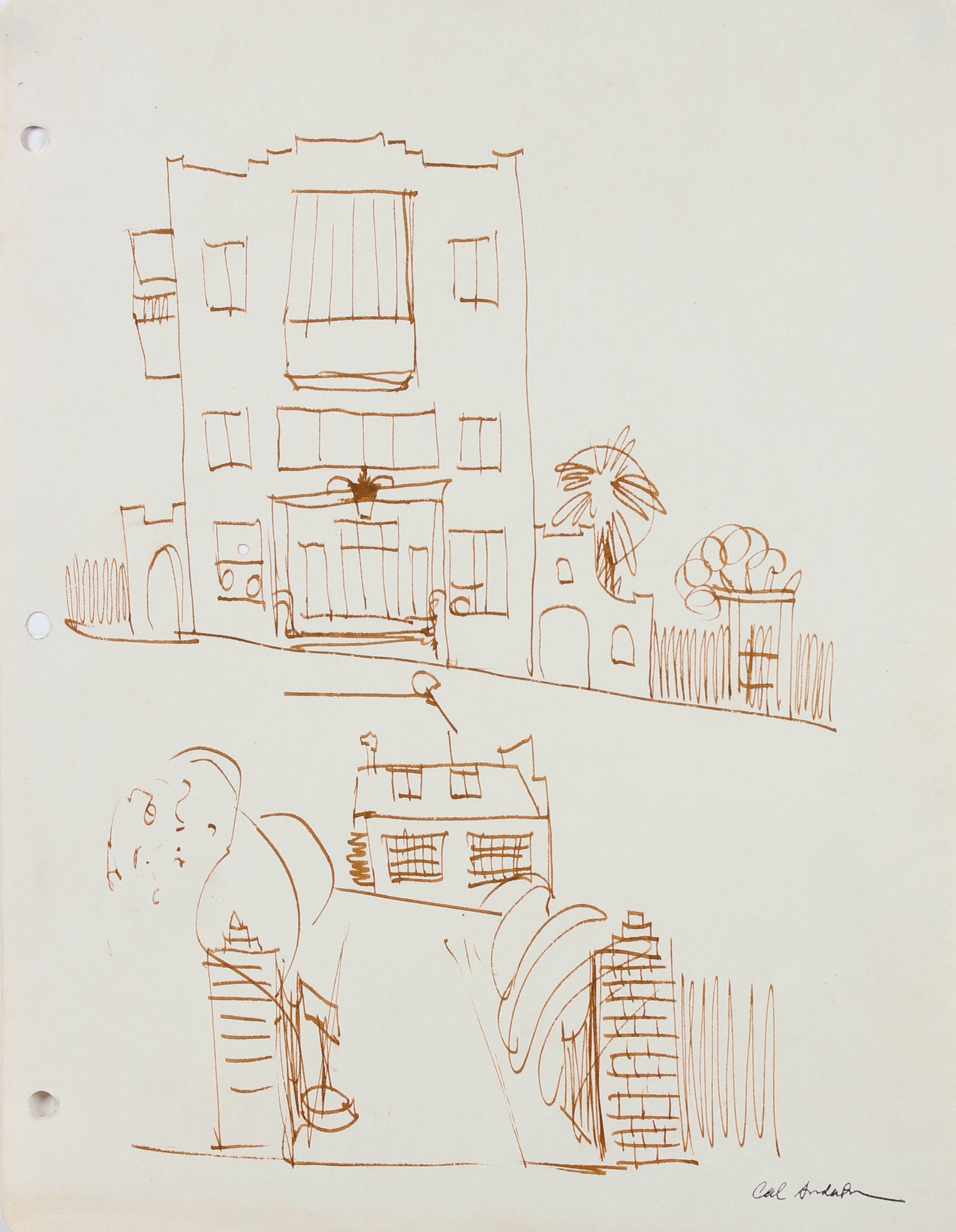 Calvin Anderson | 1946 Watercolor | Vintage Backyard Scene - Lost Art Salon